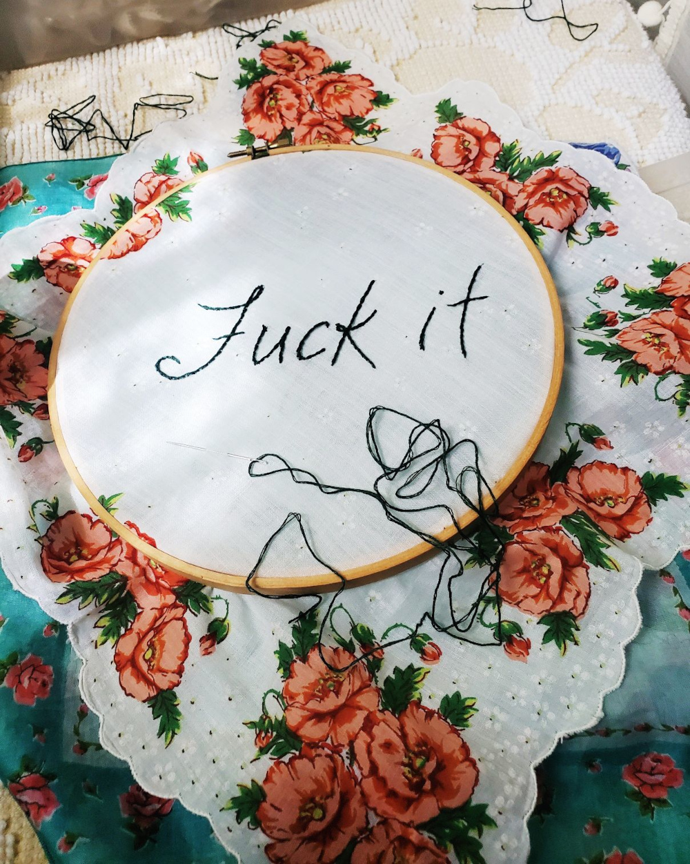 DIY Swear word embroidered hankies - Janes Distractions